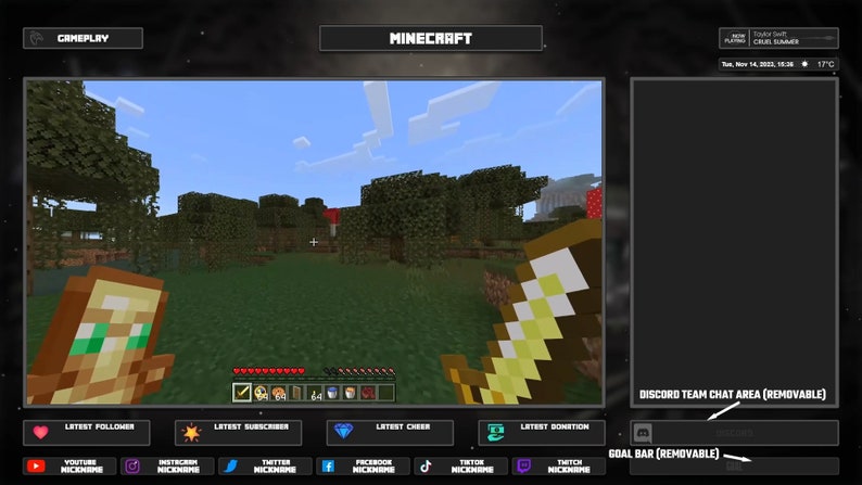 Minecraft Animated Stream Overlay for OBS. Twitch, Youtube, Kick ...