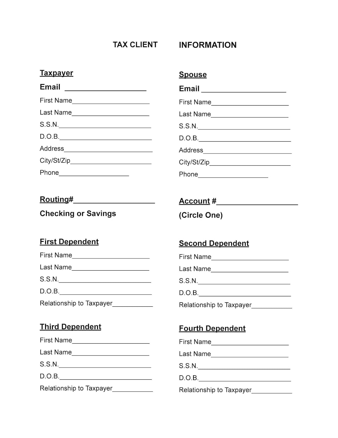 Tax Prep Client Information Sheet - Etsy