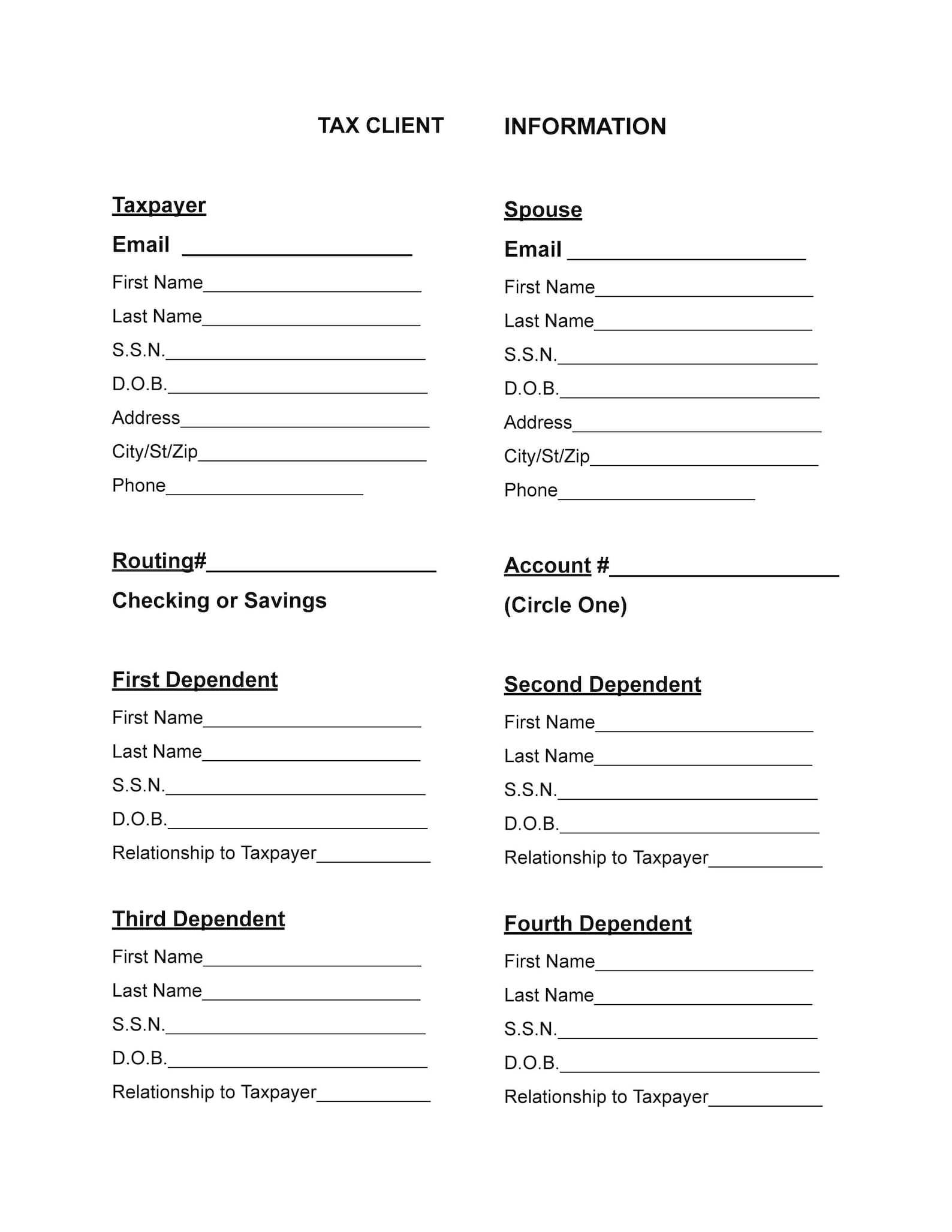 Tax Prep Client Information Sheet - Etsy