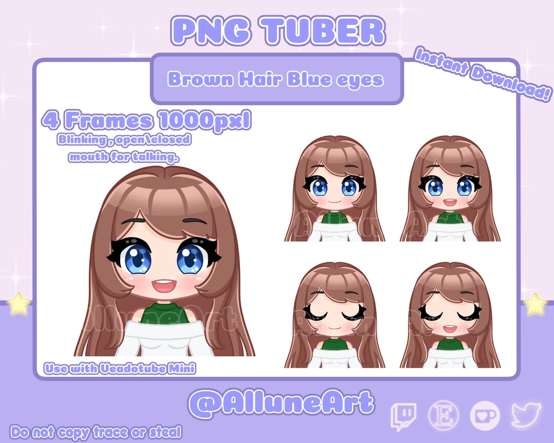 Brunette Hair Blue Eyes Chibi Pngtuber Model for - Etsy