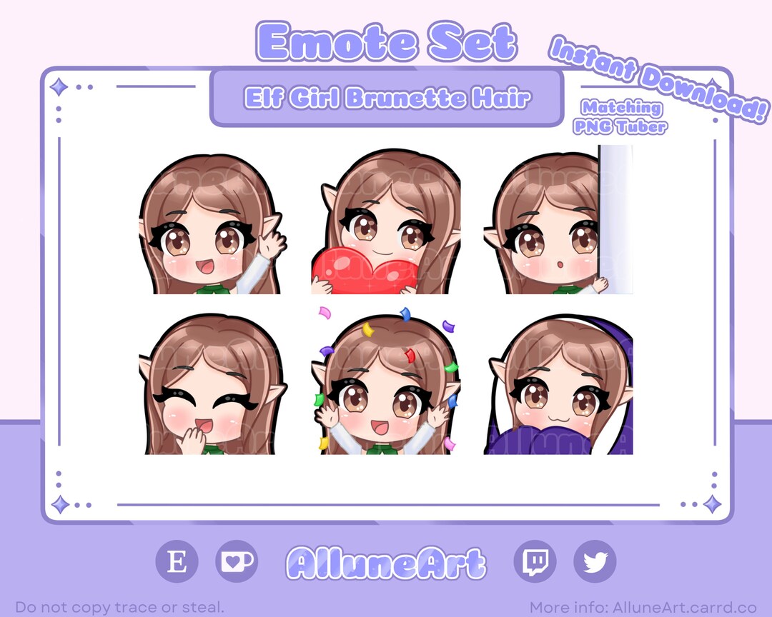 Elf Girl | Brunette Hair | Chibi Emotes for Twitch/youtube/kick ...