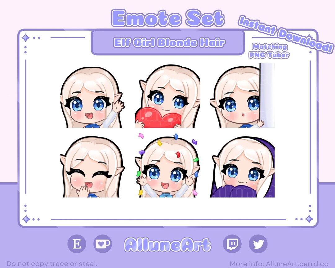 Elf Girl Blonde Hair Chibi Emotes for Twitch/youtube/kick - Etsy