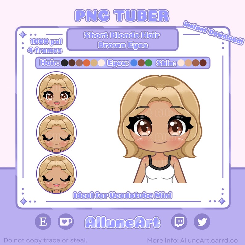 Female Short Hair Blonde Hair Brown Eyes Chibi Model for Twitch/youtube ...