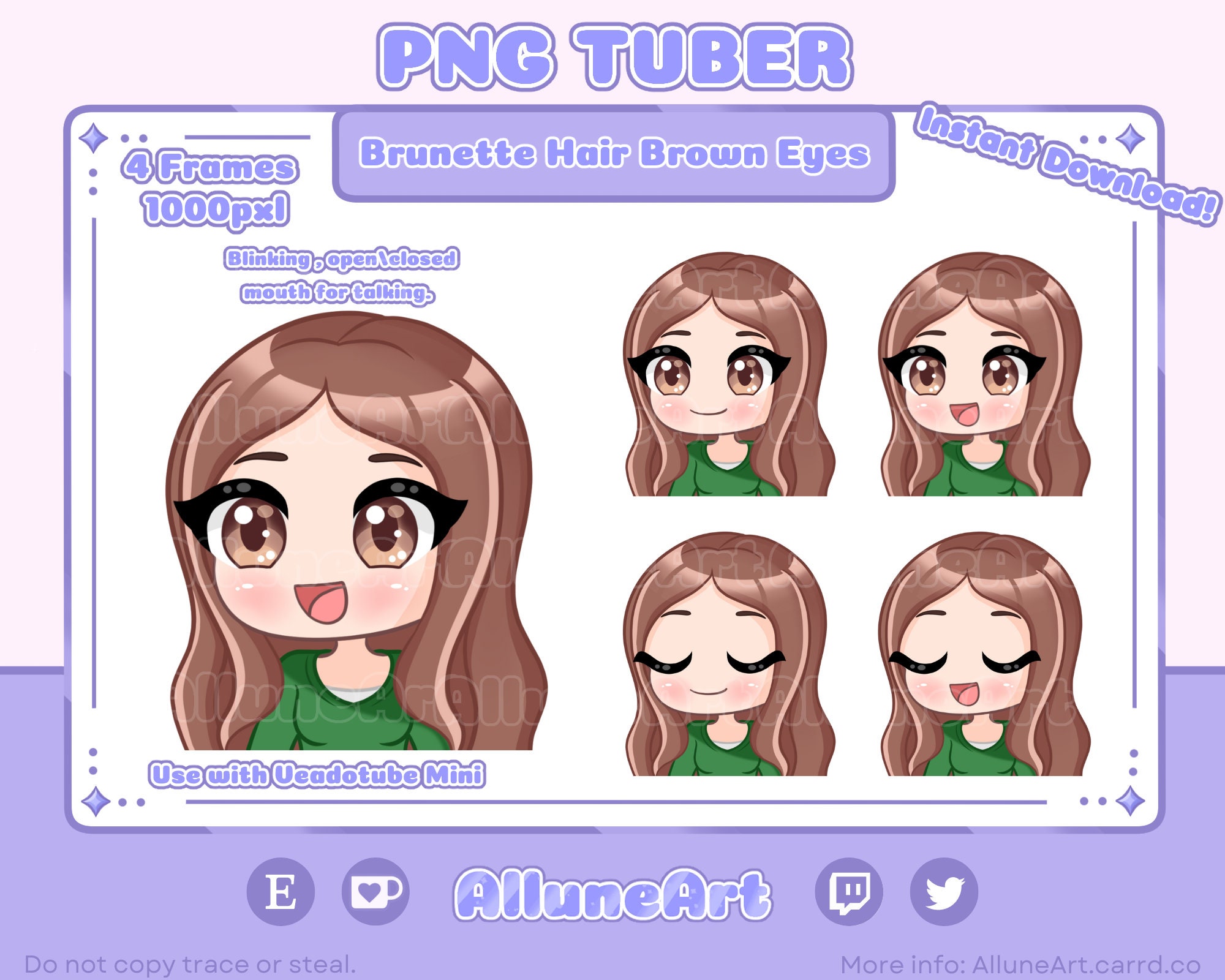 Brunette Hair | Brown Eyes | Chibi Model for Twitch/youtube/kick ...