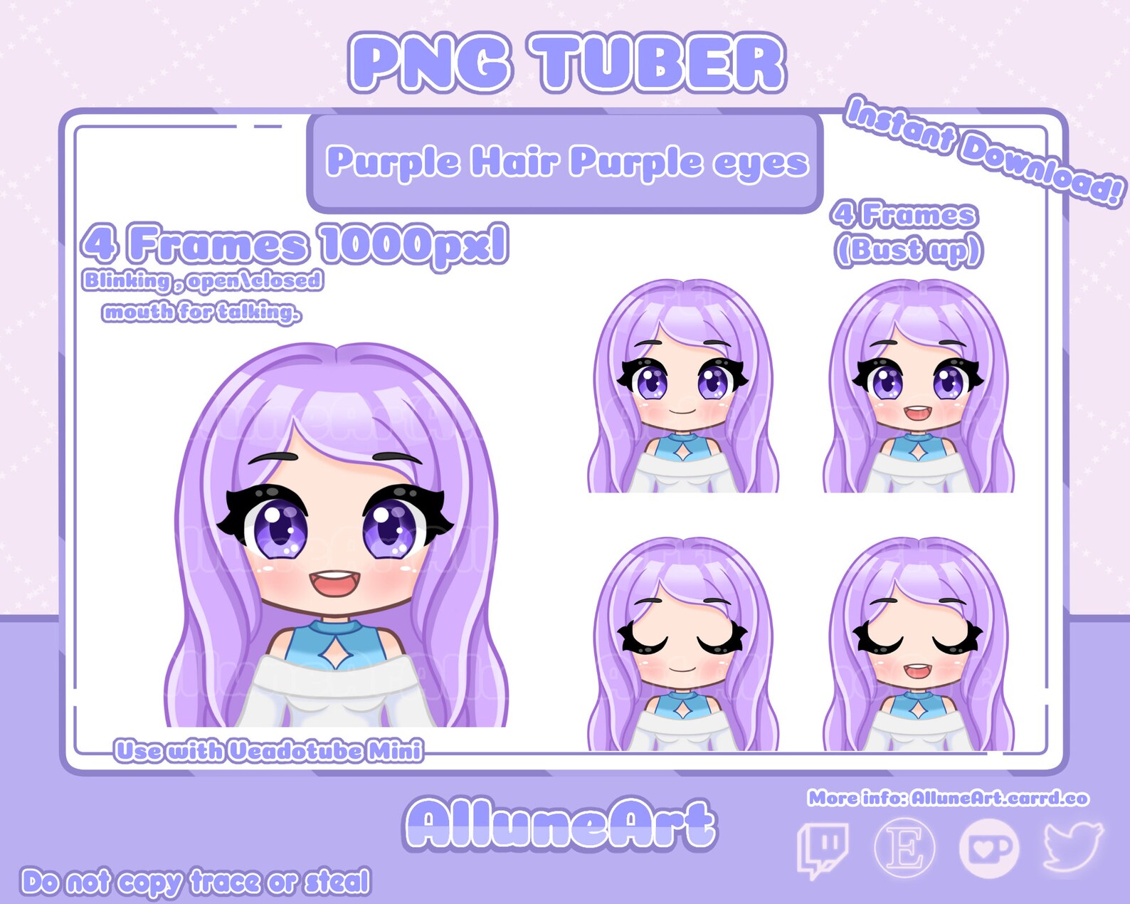 Purple Hair | Purple Eyes | Chibi Pngtuber Model for Twitch/youtube ...