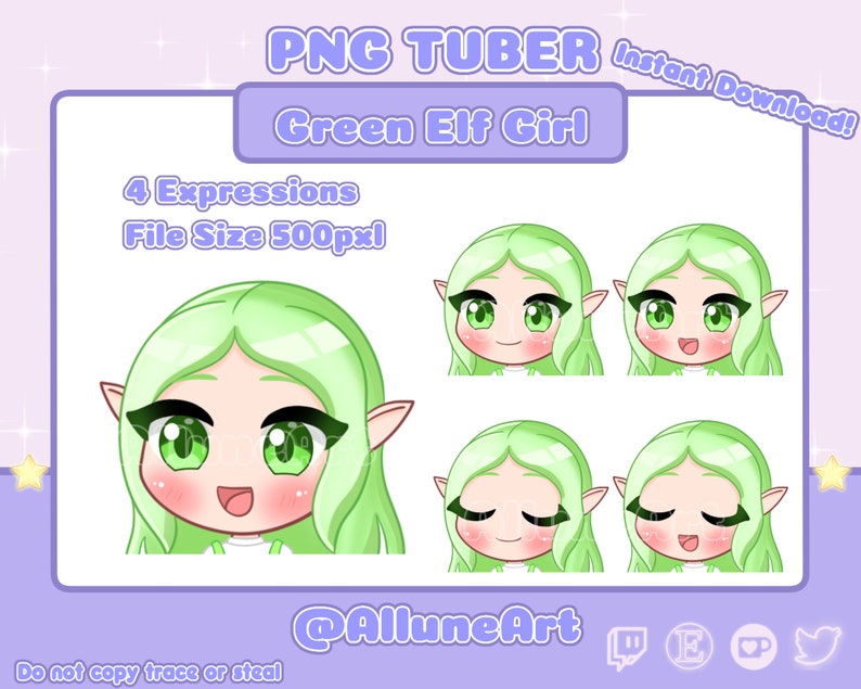 Pngtuber - Elf Girl - Green Hair - Chibi - Streamer - Discord - Vtuber ...