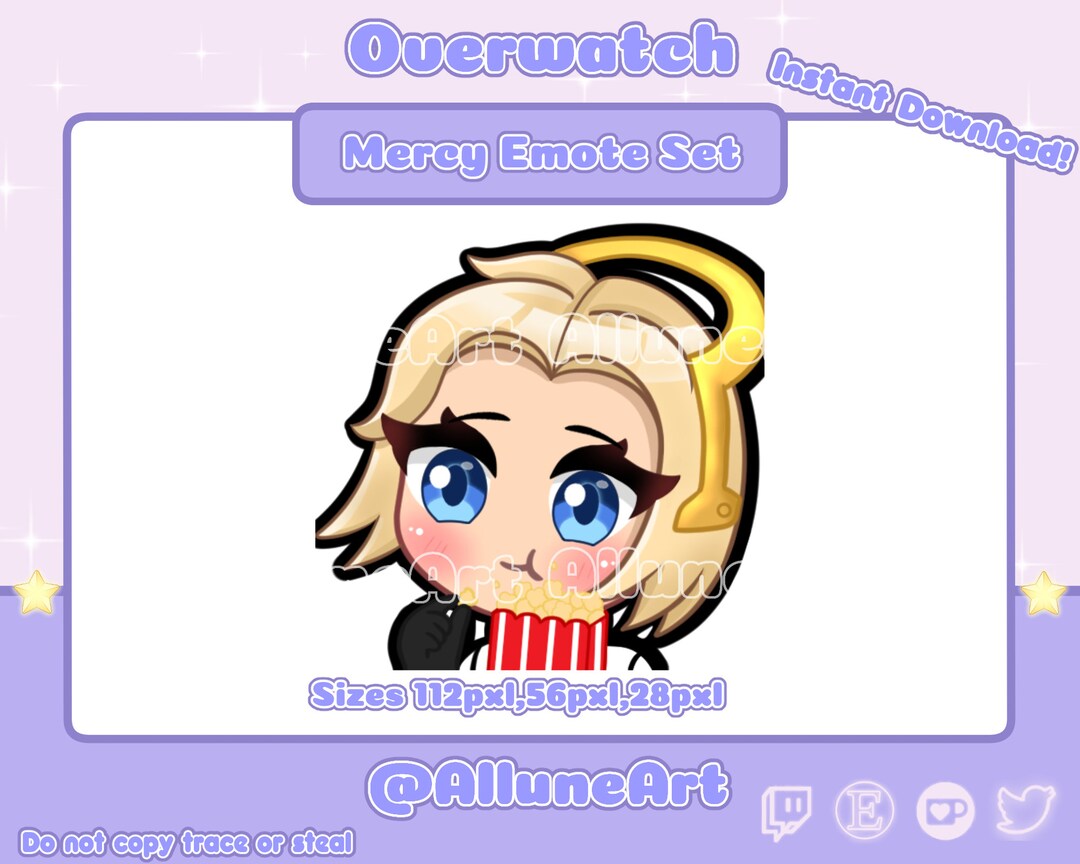 Cute Mercy Popcorn Emote Chibi Girl twitch Emotes Pack Discord Gaming ...