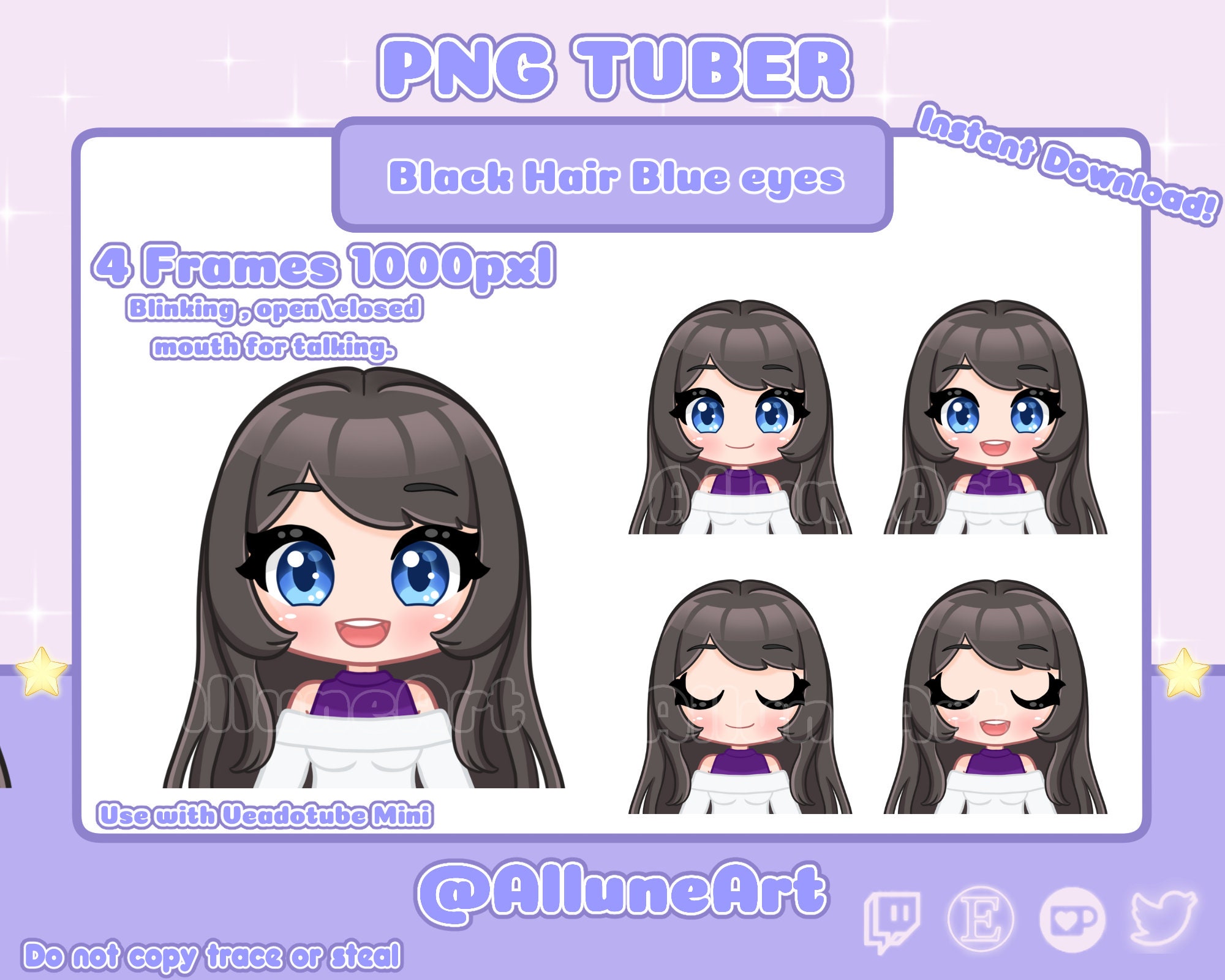 Black Hair | Blue Eyes | Chibi Pngtuber Model for Twitch/youtube ...