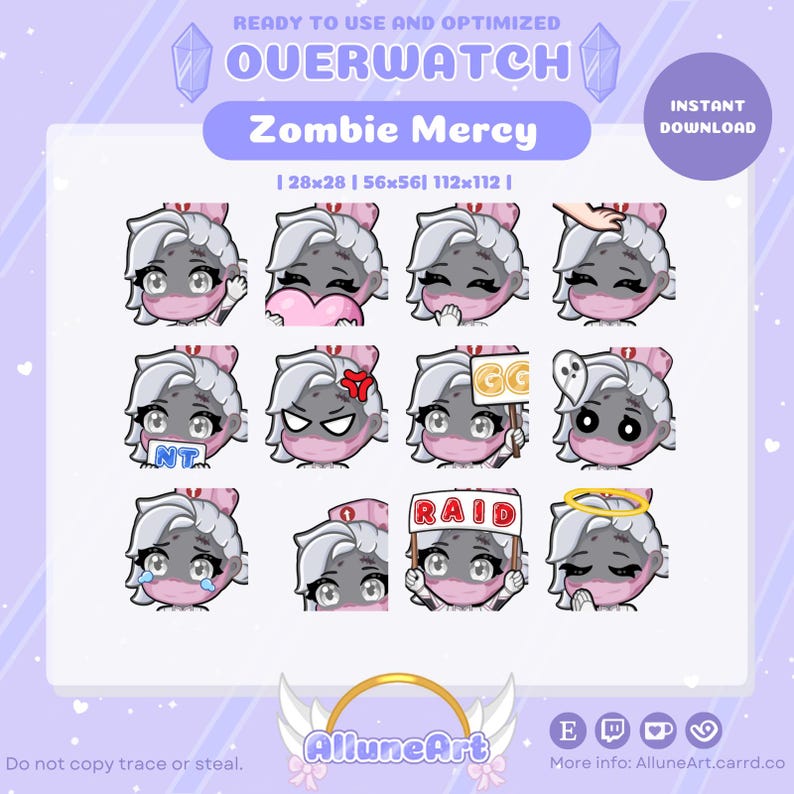 Zombie Mercy Overwatch 2 Cute Chibi Emotes for Twitch/youtube/kick - Etsy
