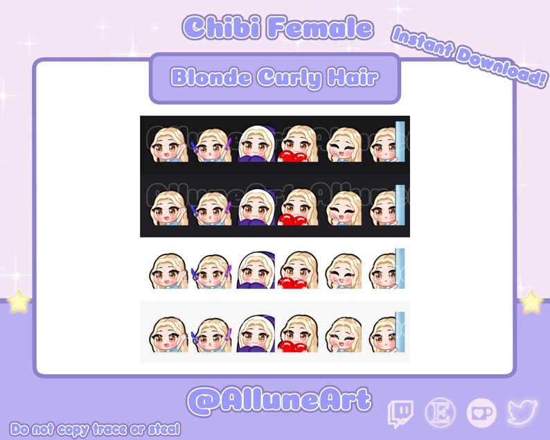 Cute Chibi Girl Blonde Curly Hair Emotes Pngtuber - Etsy