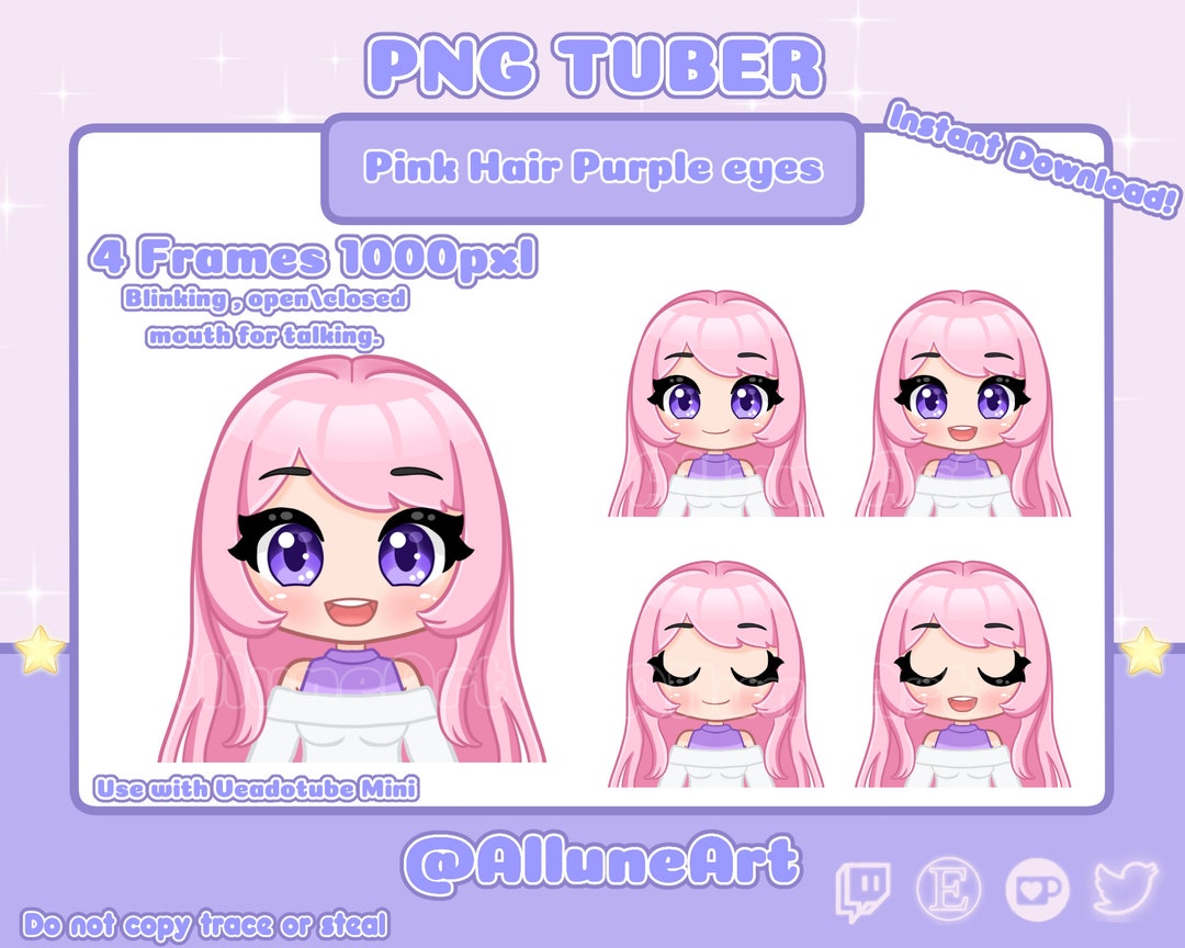 Pink Hair Purple Eyes Chibi Pngtuber Model for Twitch/youtube Vtuber ...