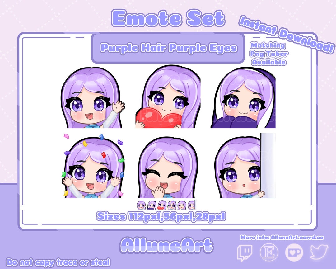 Purple Hair | Purple Eyes | Chibi Emotes for Twitch/youtube/kick ...
