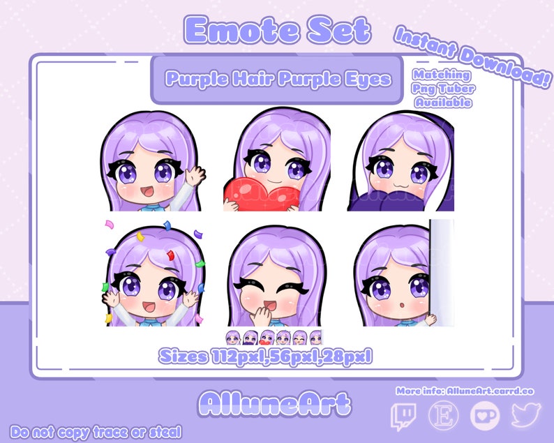 Purple Hair | Purple Eyes | Chibi Emotes for Twitch/youtube/kick ...