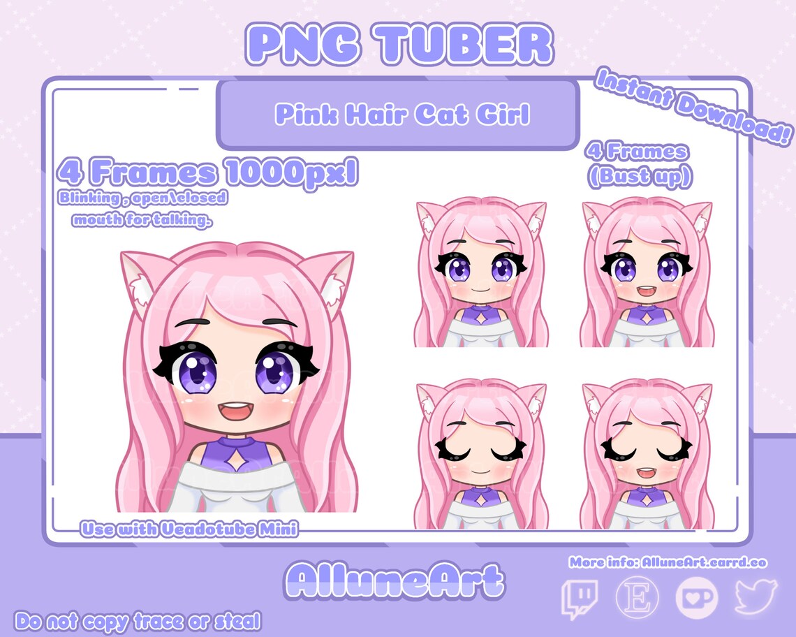 Cat Girl |pink Hair | Purple Eyes | Chibi Model for Twitch/youtube/kick ...