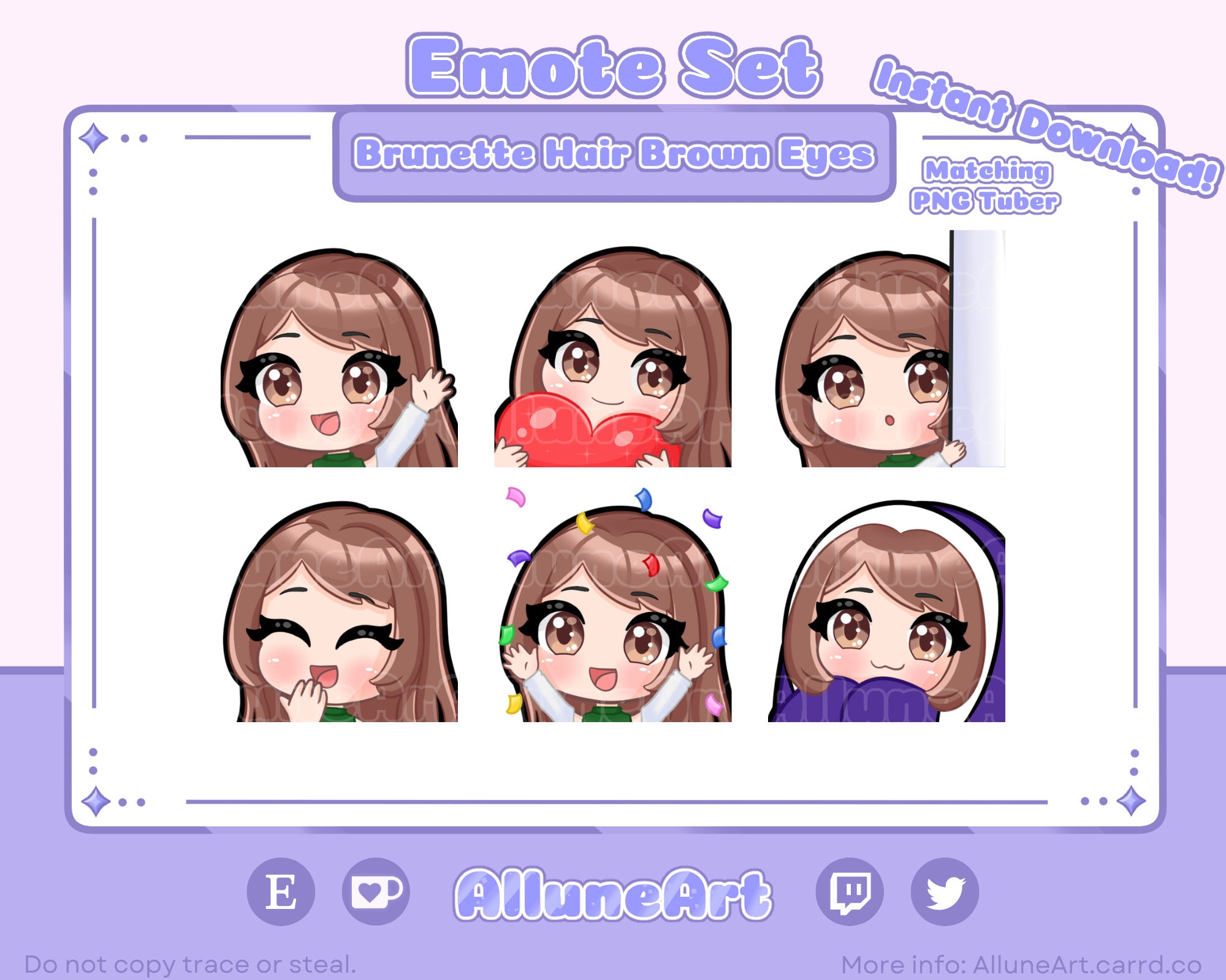 Brunette Hair Brown Eyes Chibi Emotes for Twitch/youtube/kick Vtuber ...