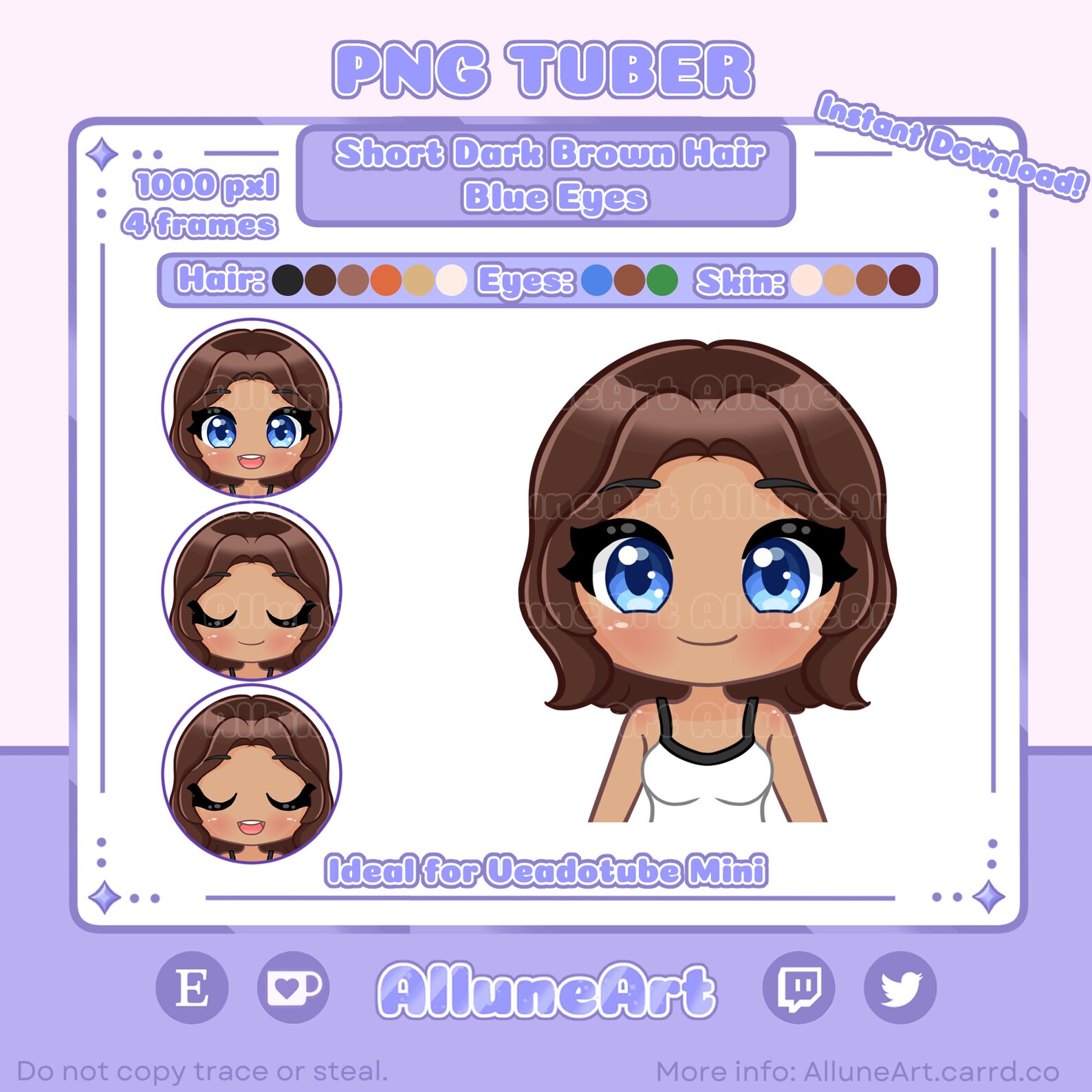 Female Short Hair Dark Brown Hair Blue Eyes Chibi Model for Twitch ...