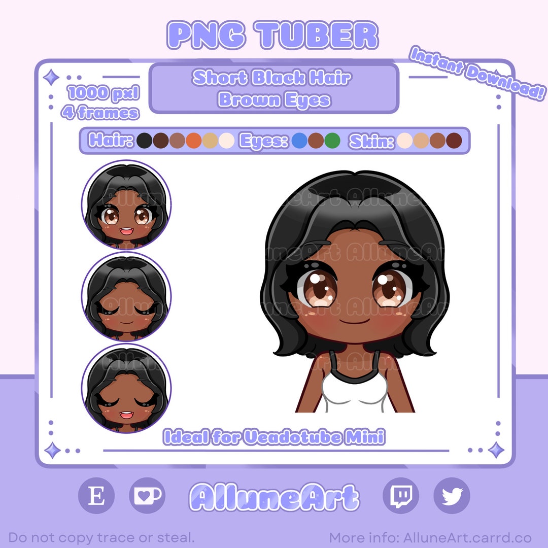 Female Short Hair Black Hair Brown Eyes Chibi Model for Twitch/youtube ...