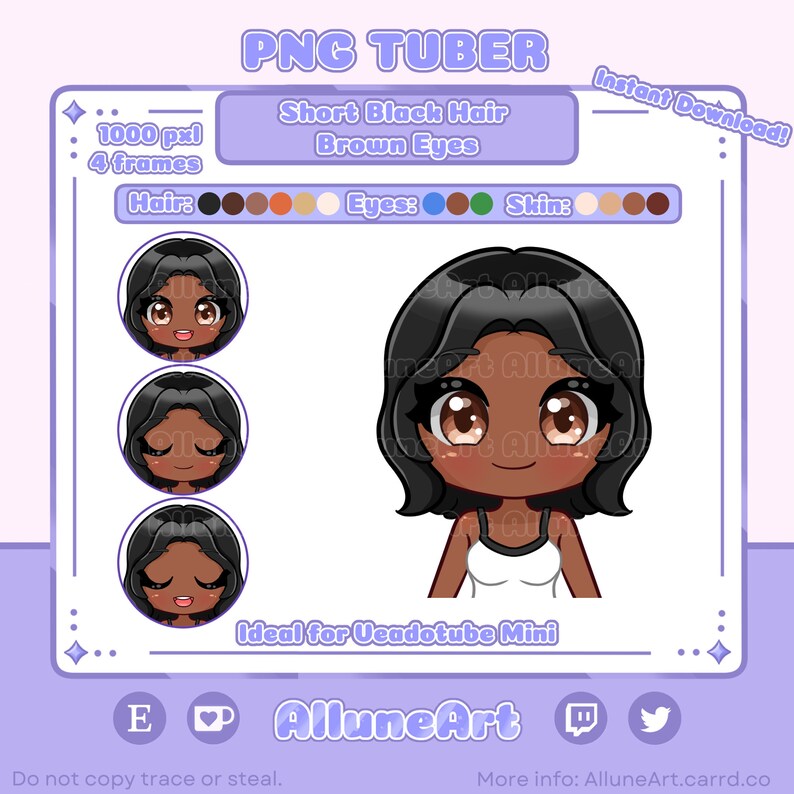 Female Short Hair Black Hair Brown Eyes Chibi Model for Twitch/youtube ...