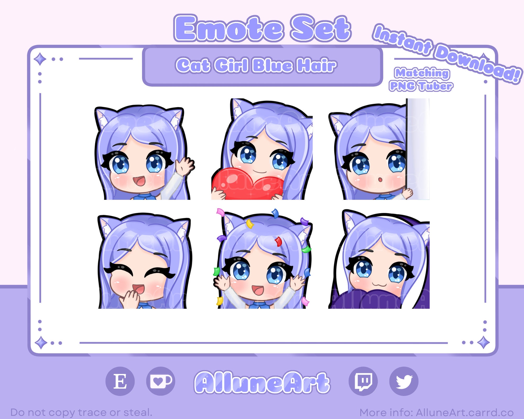 Cat Girl | Blue Hair | Chibi Emotes for Twitch/youtube/kick | Vtuber ...