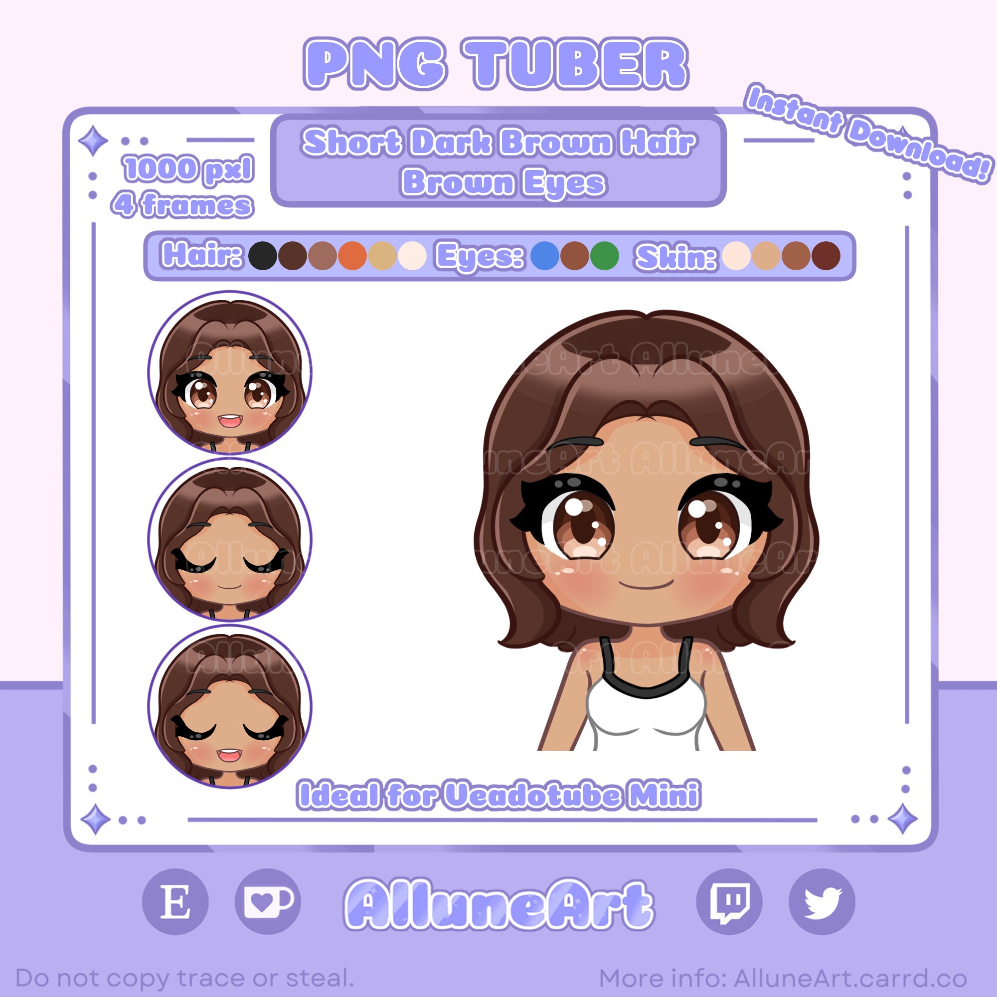 Female Short Hair Dark Brown Hair Brown Eyes Chibi Model for Twitch ...