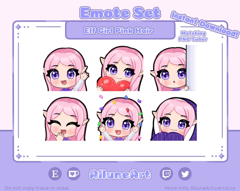 Elf Girl | Pink Hair | Chibi Emotes for Twitch/youtube/kick | Vtuber ...