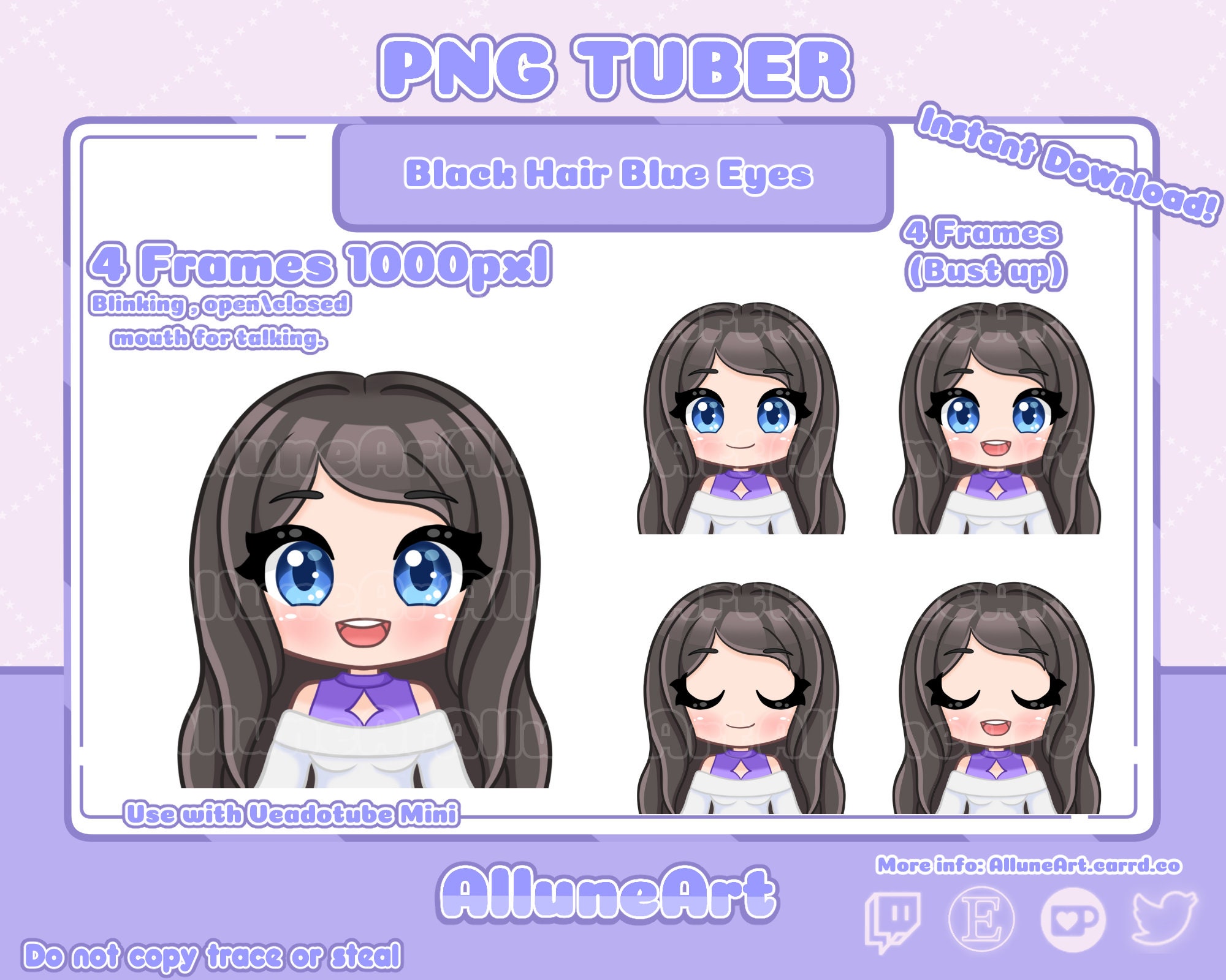 Black Hair Blue Eyes Chibi Model for Twitch/youtube/kick Vtuber Model ...