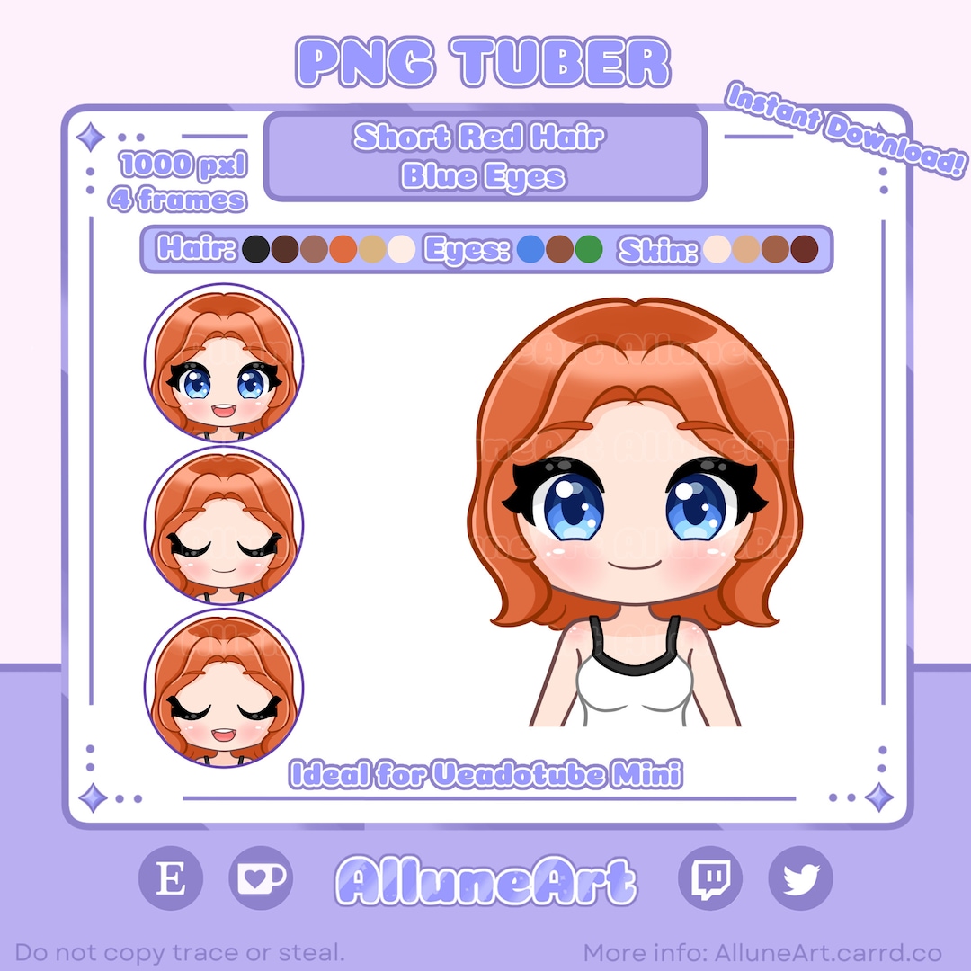 Female | Short Hair | Red Hair | Blue Eyes | Chibi Model for Twitch ...
