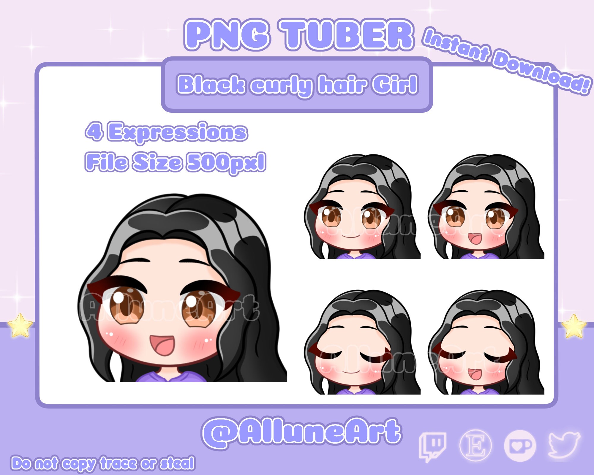 Pngtuber - Girl - Black Curly Hair - Chibi - Streamer - Discord ...