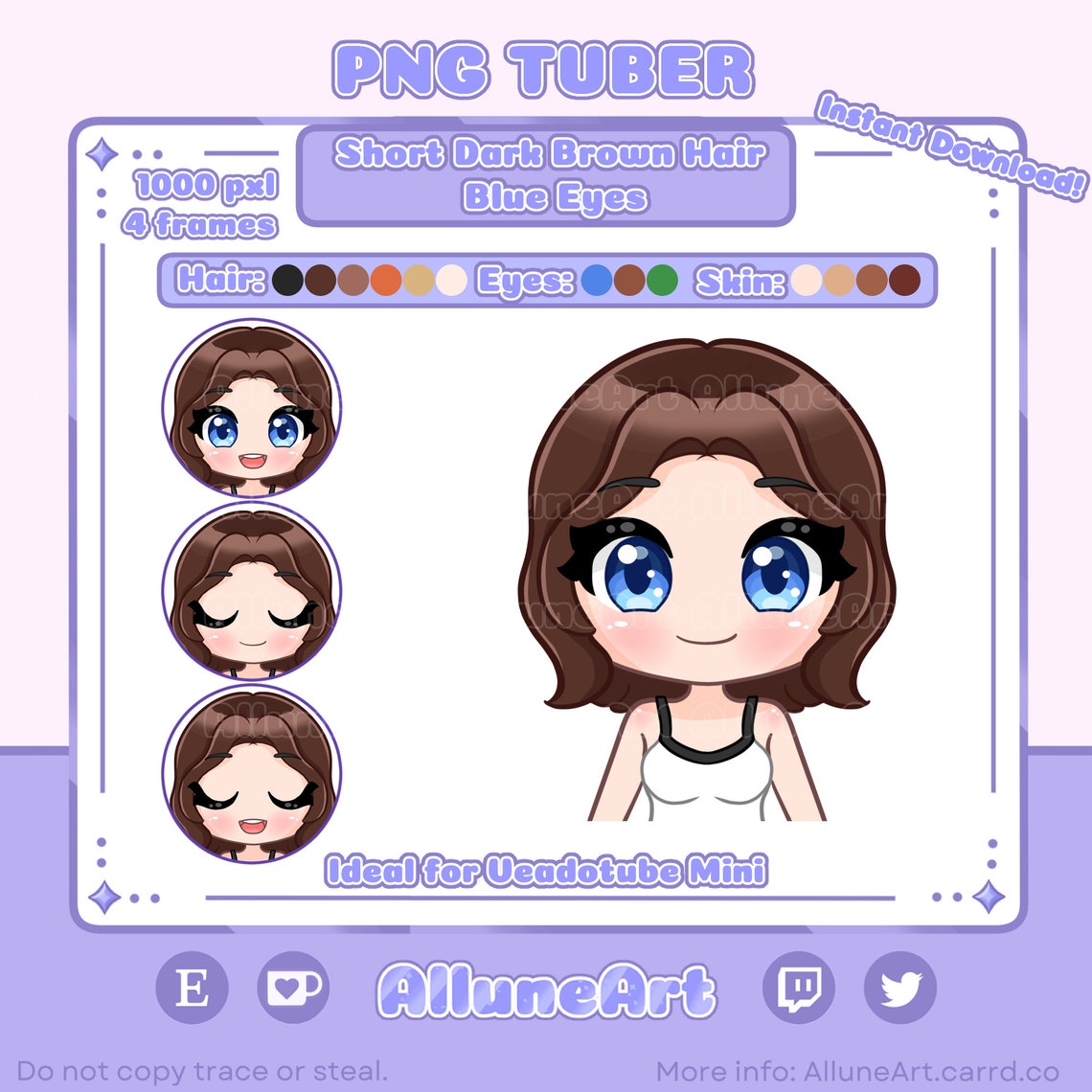 Female Short Hair Dark Brown Hair Blue Eyes Chibi Model for Twitch ...