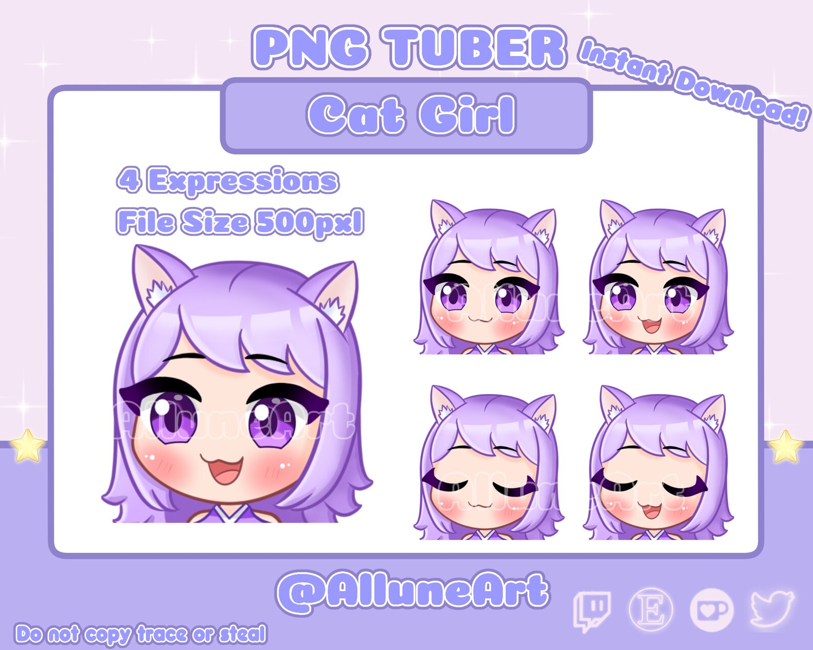 Pngtuber Catgirl Purple Hair Chibi Streamer Discord - Etsy