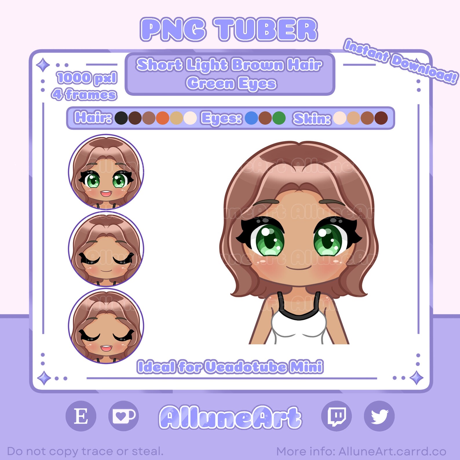 Female Short Hair Light Brown Hair Green Eyes Chibi Model for Twitch ...