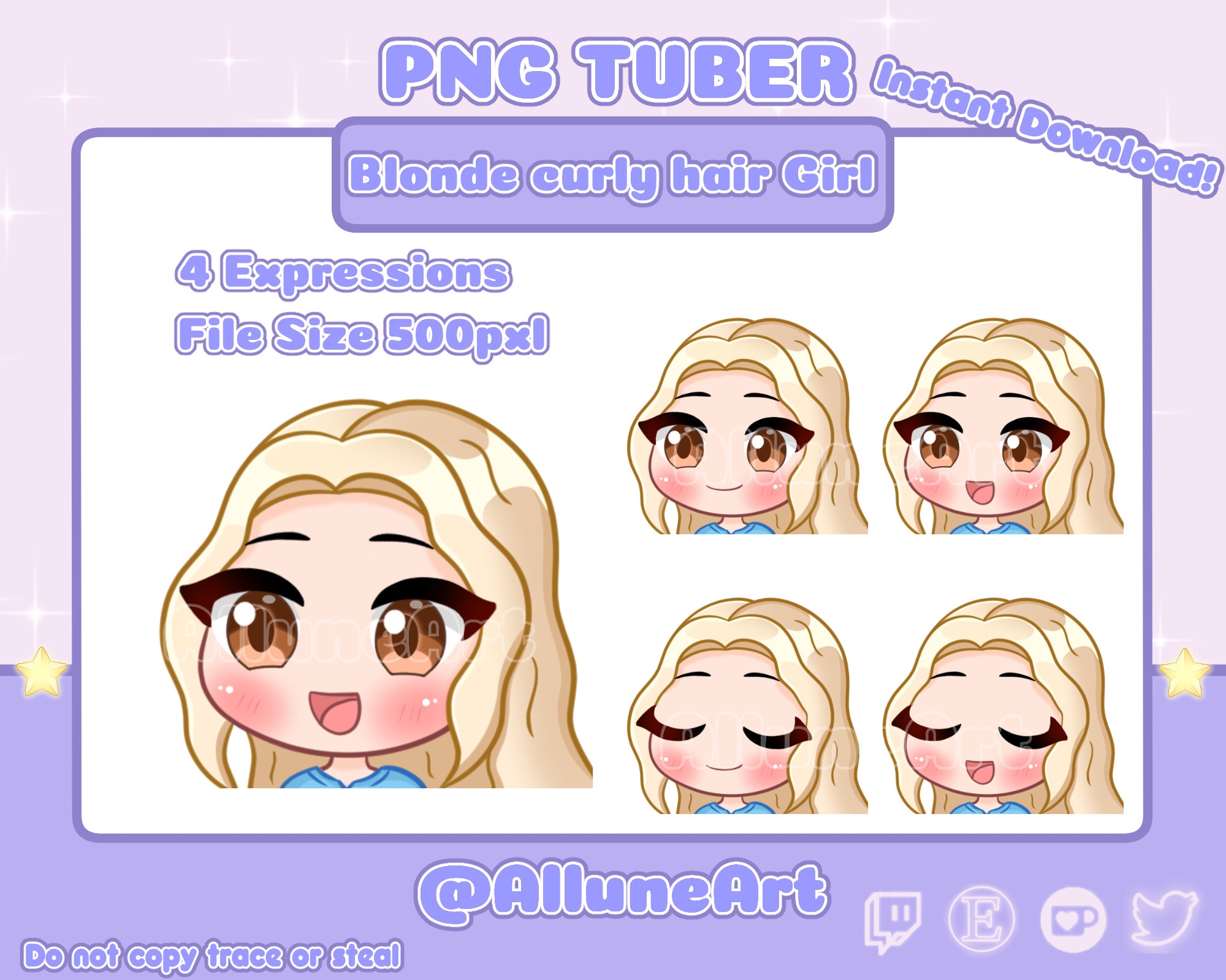 Pngtuber Girl Blonde Curly Hair Chibi Streamer Discord Vtuber Twitch ...