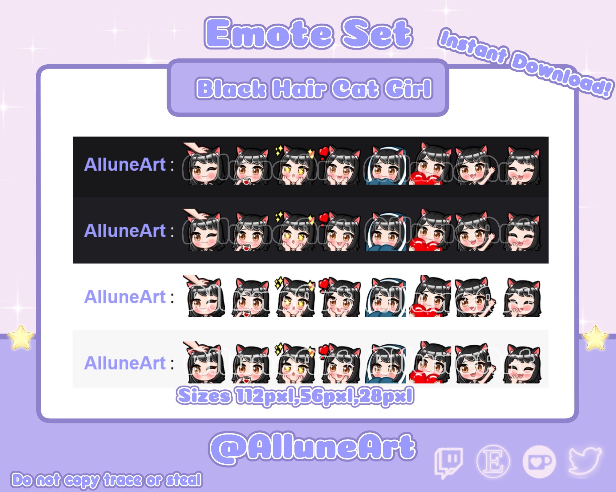 Cute Catgirl Black Hair Pngtuber Chibi Streamer Discord Vtuber Twitch ...