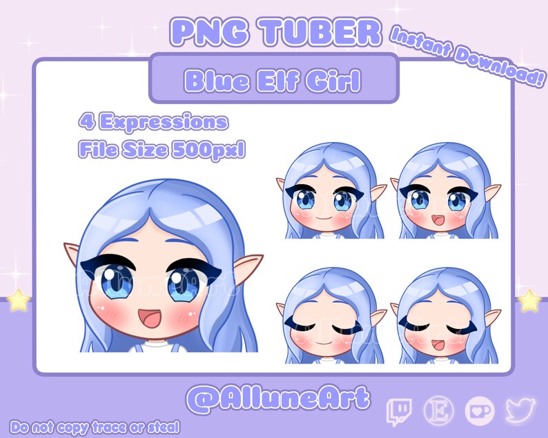 Pngtuber - Elf Girl - Blue Hair - Chibi - Streamer - Discord - Vtuber ...