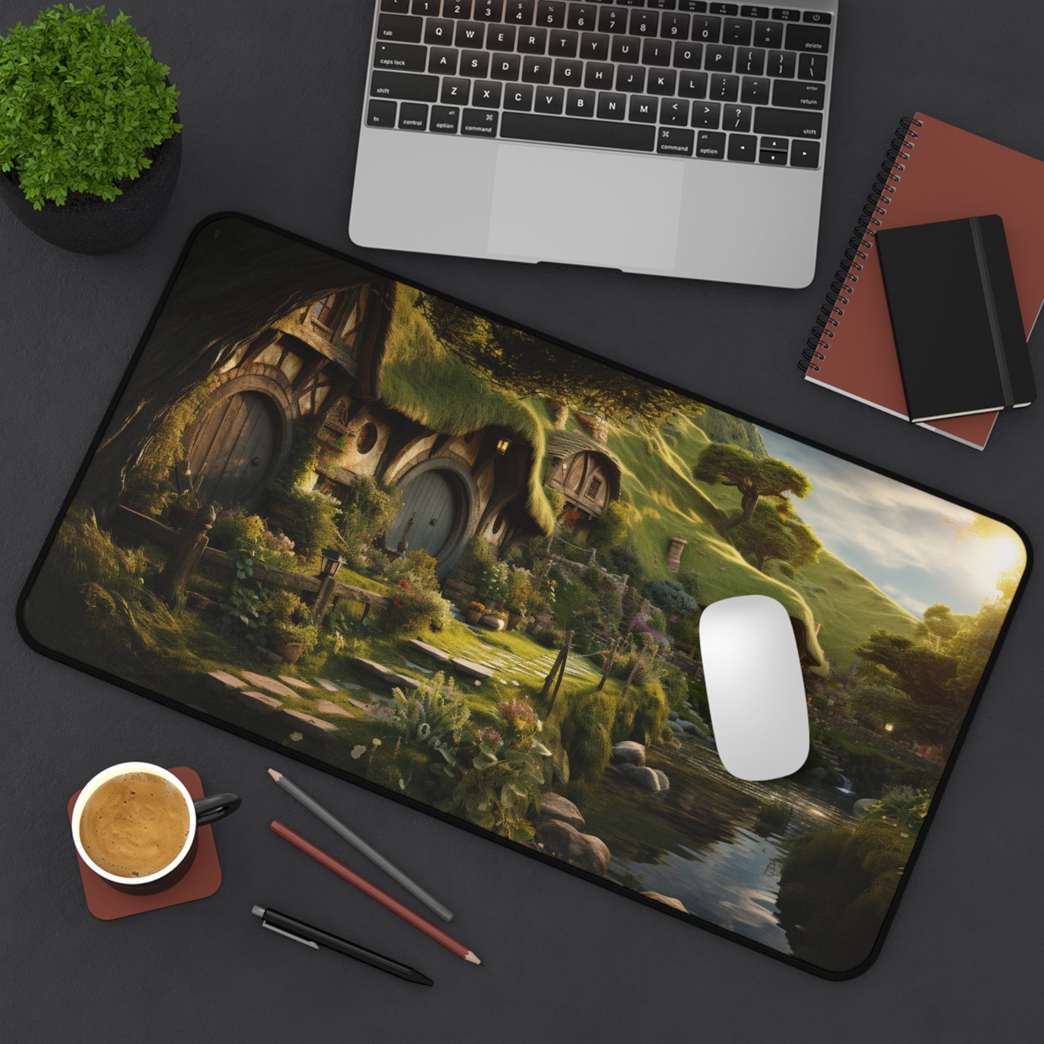 Hobbiton Imagined Desk Mat, the Shire XXL Mouse Mat, Cute Hobbit Holes ...