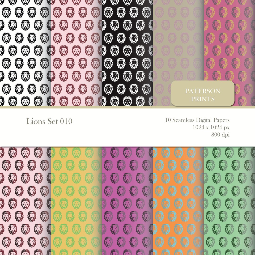 10 Digital Papers, Lion, Scrapbook Paper, Digital Paper Set, Seamless ...