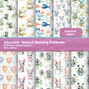 10 Digital Papers, Cute Baby Animals, Kids Pattern, Scrapbook Paper ...