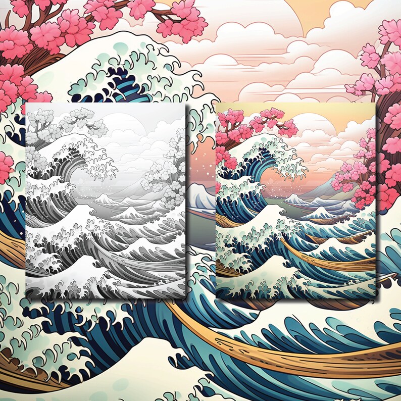 20 Japanese Culture Coloring Pages, Grayscale Images, Digital Adult ...