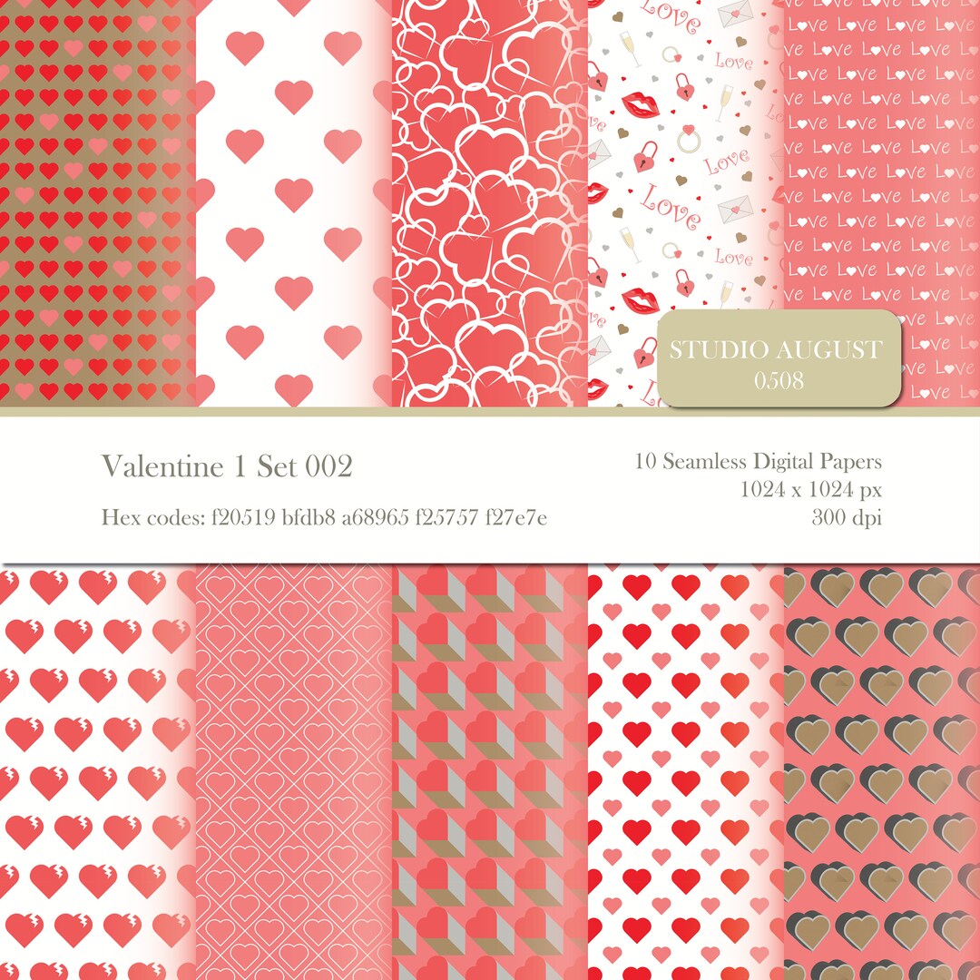 10 Love Digital Papers, Scrapbook Paper, Digital Paper Set, Seamless ...