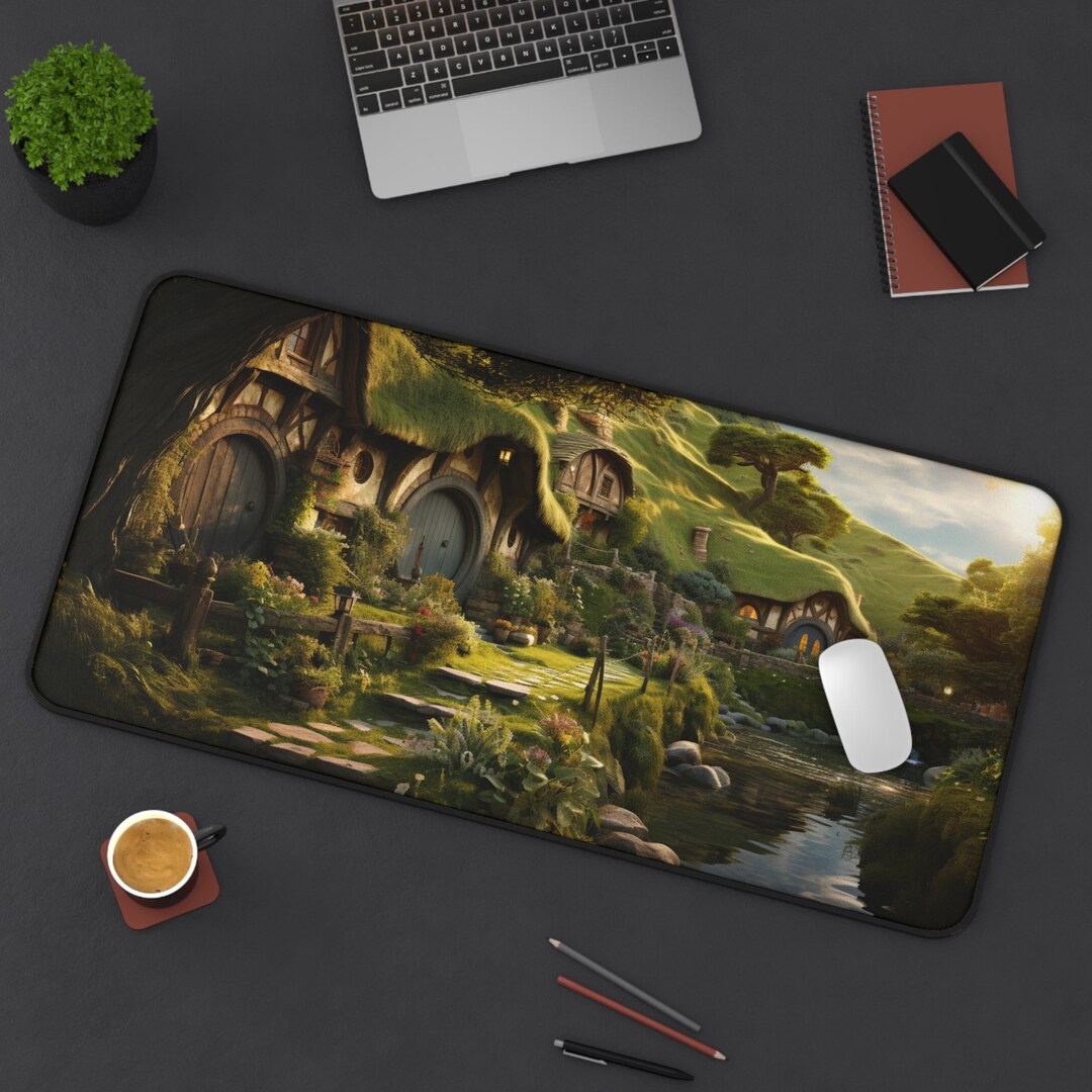 Hobbiton Imagined Desk Mat, the Shire XXL Mouse Mat, Cute Hobbit Holes ...