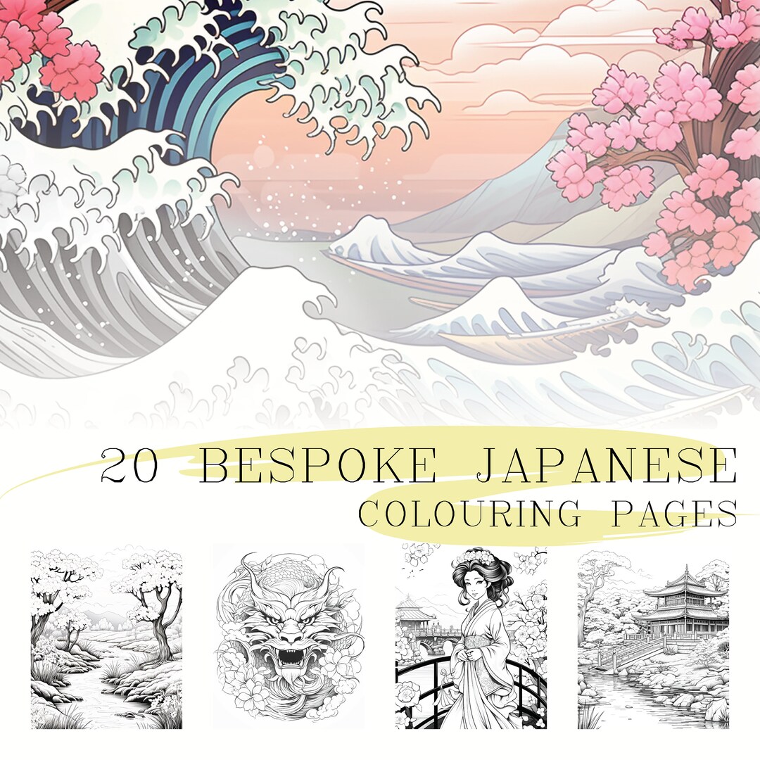 20 Japanese Culture Coloring Pages, Grayscale Images, Digital Adult ...