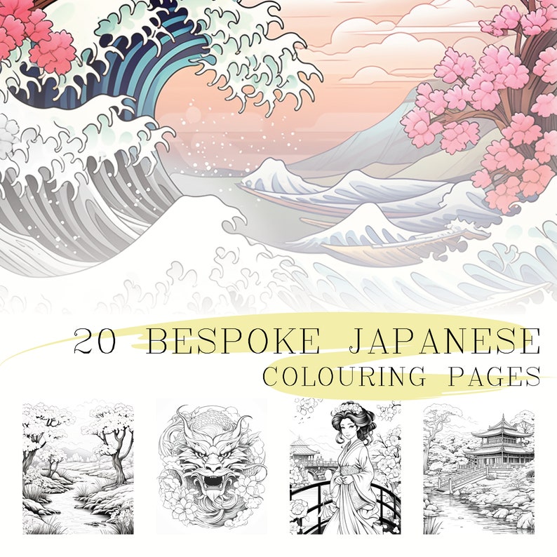 20 Japanese Culture Coloring Pages, Grayscale Images, Digital Adult ...