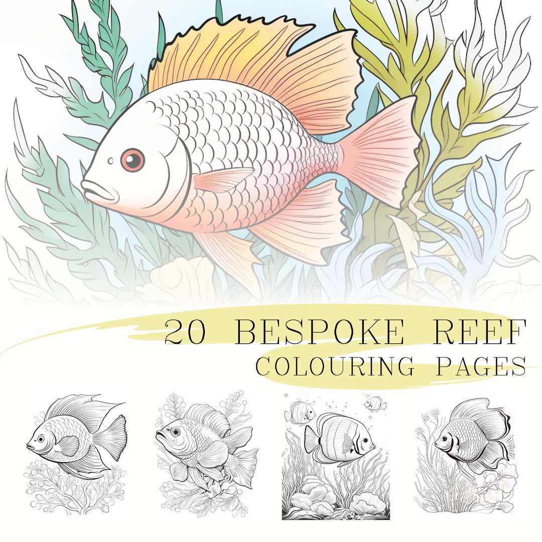20 Coral Reef Coloring Pages, Grayscale Images, Digital Adult & Kids ...