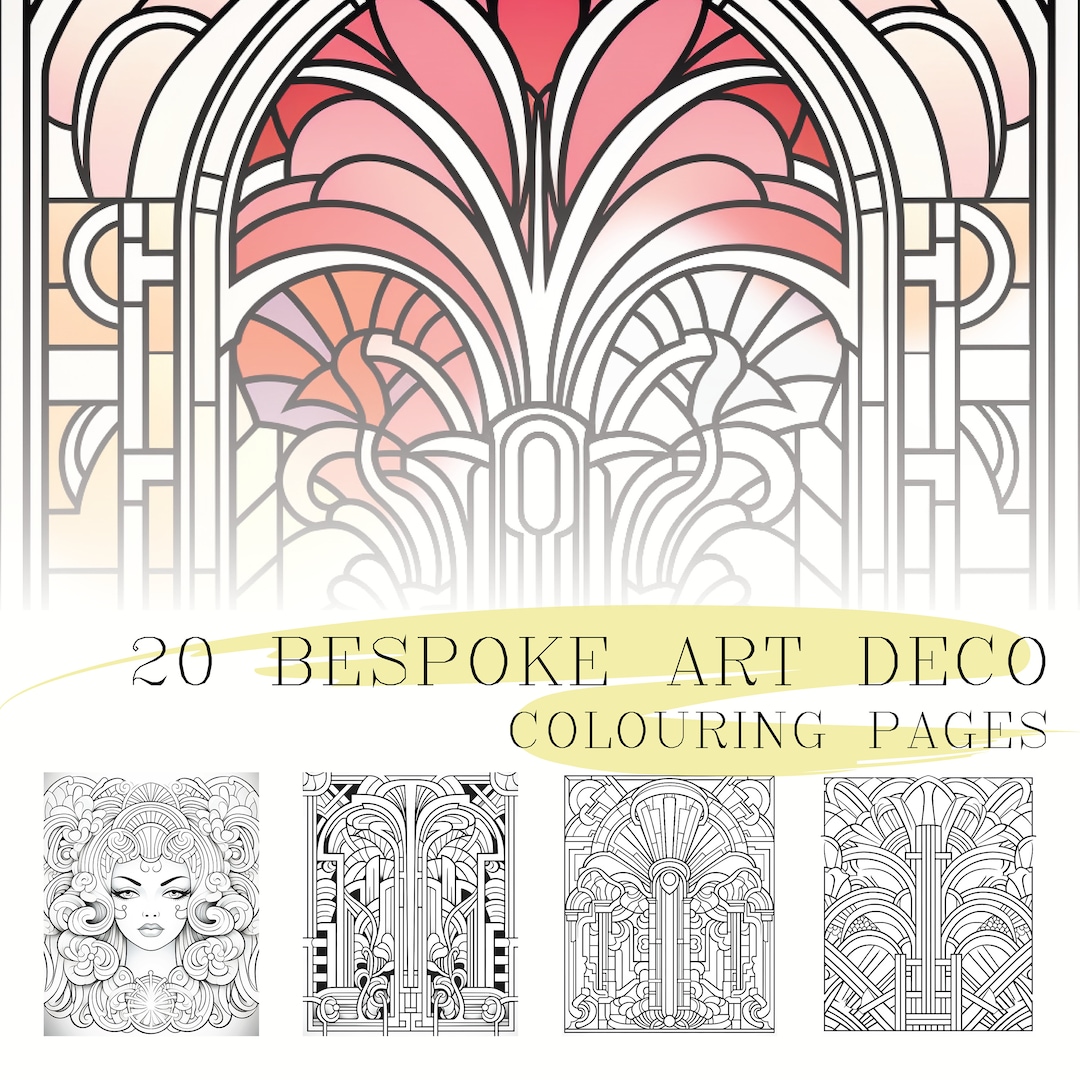 20 Art Deco Pattern Coloring Pages, Grayscale Images, Digital Adult ...