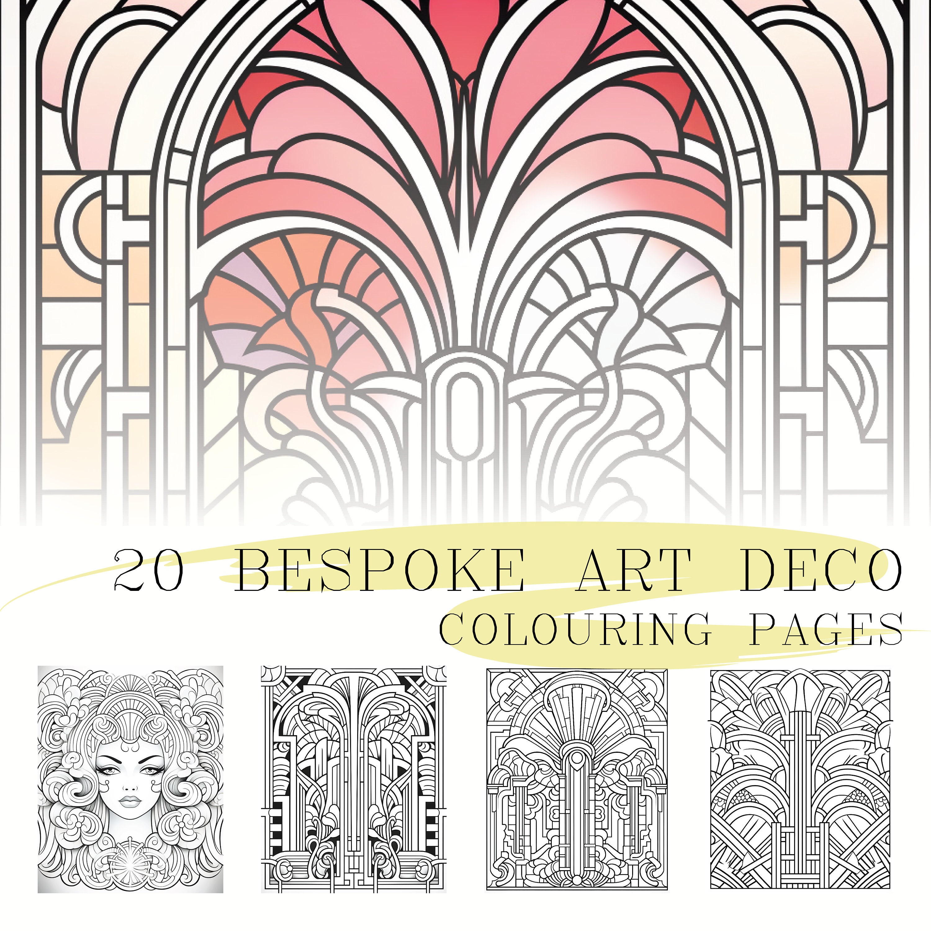 20 Art Deco Pattern Coloring Pages, Grayscale Images, Digital Adult ...