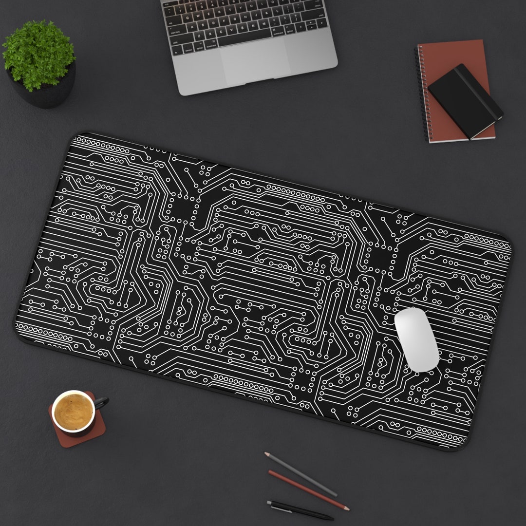 Black Circuit Board Desk Mat, Monochrome Circuitboard XXL Mouse Mat ...