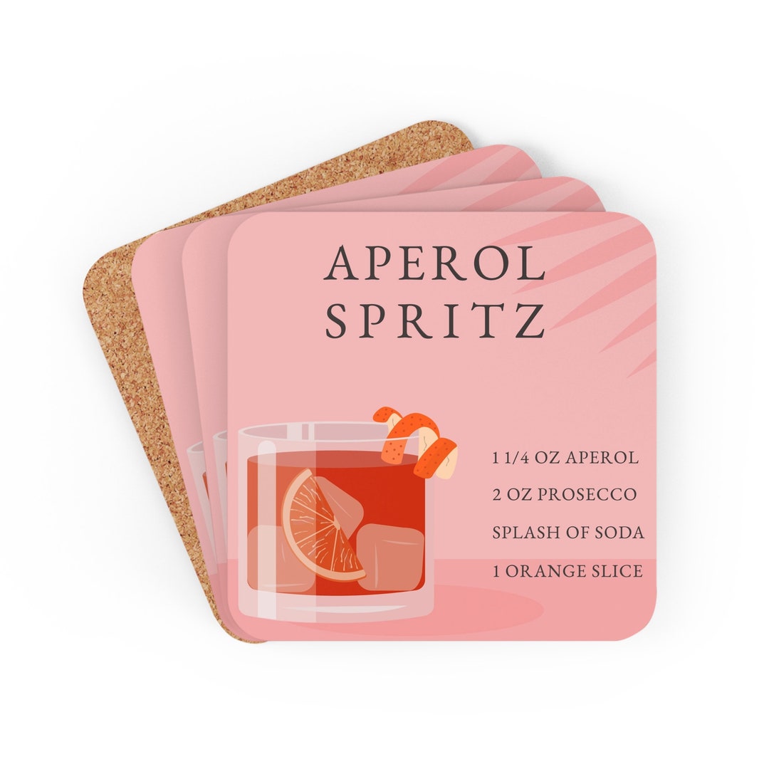 Aperol Spritz 4 Piece Coaster Set, Cocktail Recipe Coasters, Aperol ...