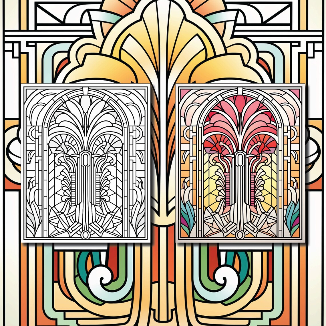 20 Art Deco Pattern Coloring Pages, Grayscale Images, Digital Adult ...