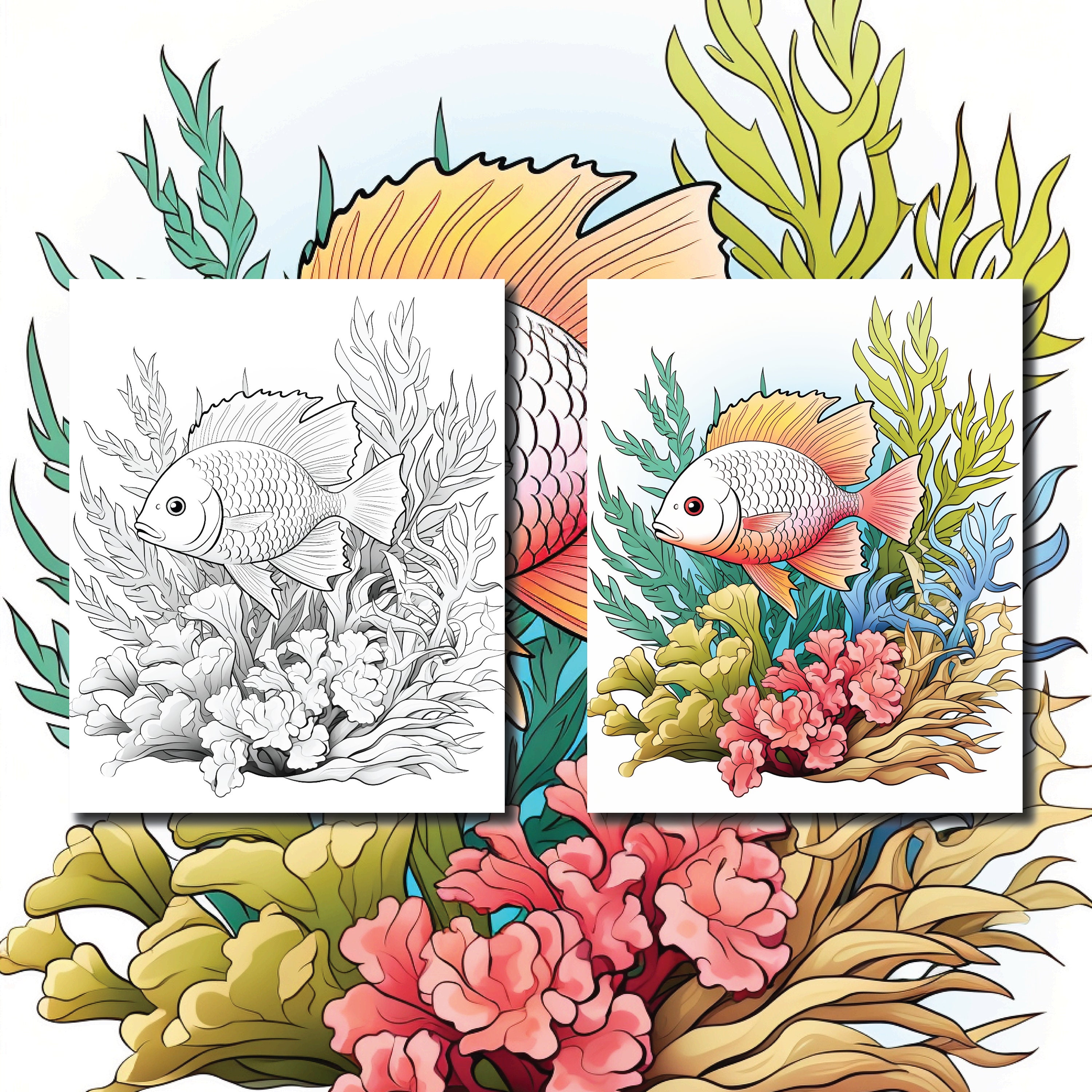 20 Coral Reef Coloring Pages, Grayscale Images, Digital Adult & Kids ...
