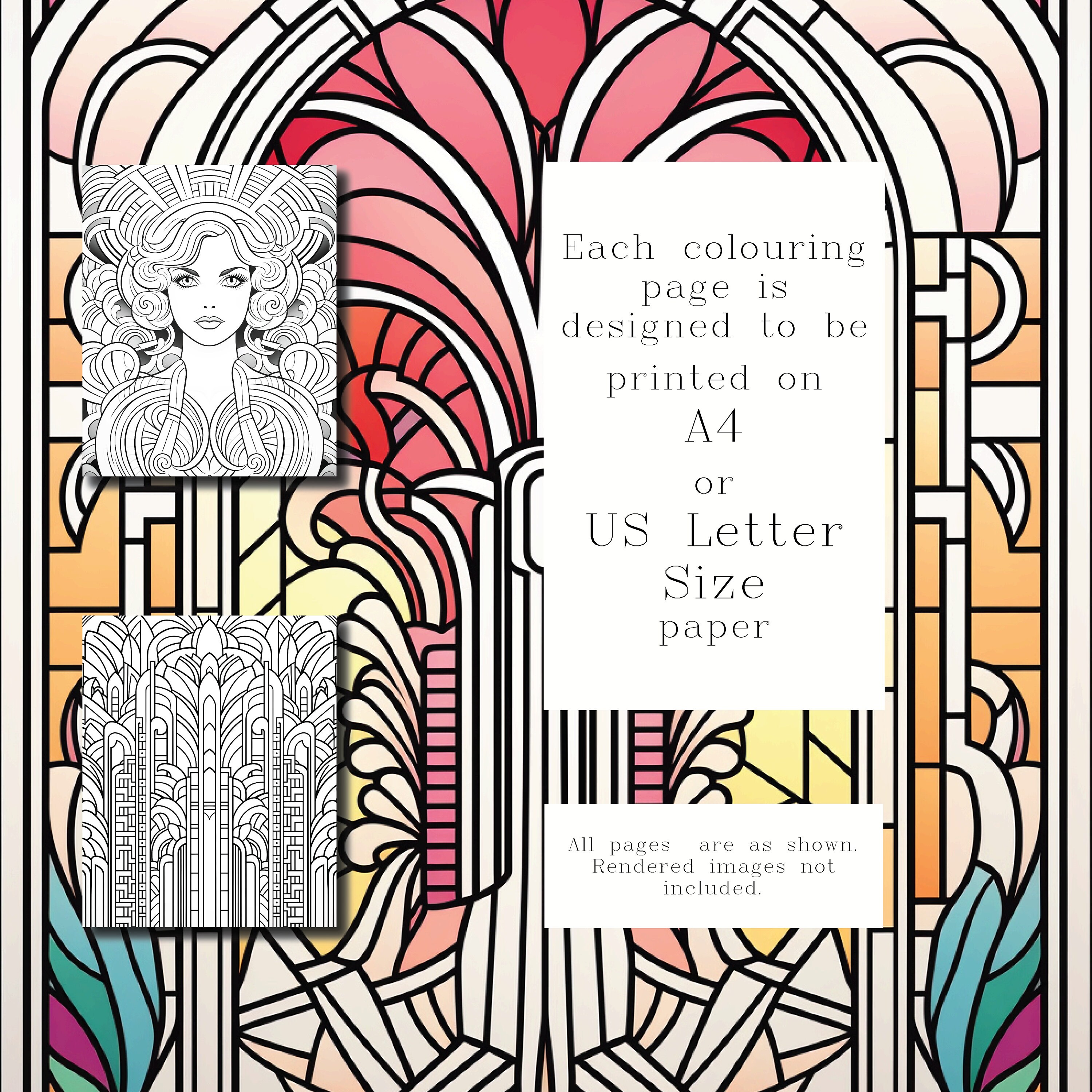 20 Art Deco Pattern Coloring Pages, Grayscale Images, Digital Adult ...